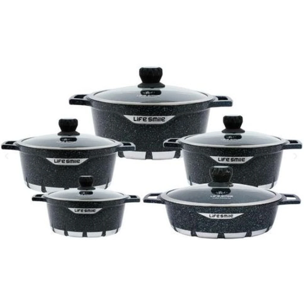 Life Smile 10PC Granite Coated Non-Stick Serving Dishes Saucepans ...